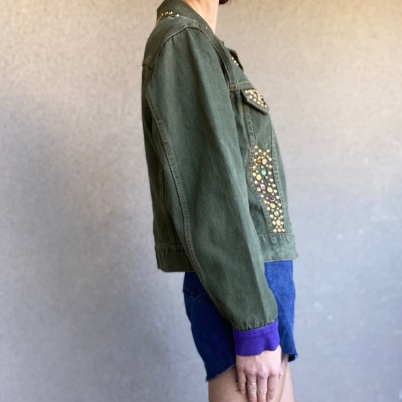 Jackets & Coats | Vintage Green Denim Bedazzled Jacket | Poshmark